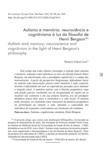 Autismo e memória: neurociência e cognitivismo à luz da filosofia de ... Autismo e memória: neurociência e cognitivismo à luz da filosofia de ...